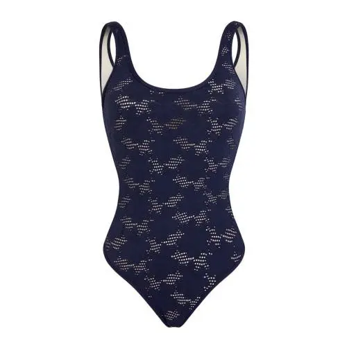 Vilebrequin Low-back One-piece Swimsuit With Broderie Anglaise - Navy