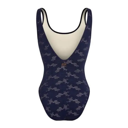 Vilebrequin Low-back One-piece Swimsuit With Broderie Anglaise - Navy