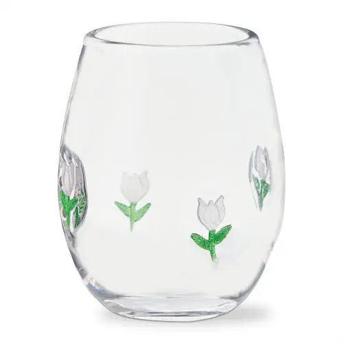 TAG Flower Bouquet Stemless Wine Glass 16 Oz Multi Glass 3.5x3.5x4.5 - Multicolored