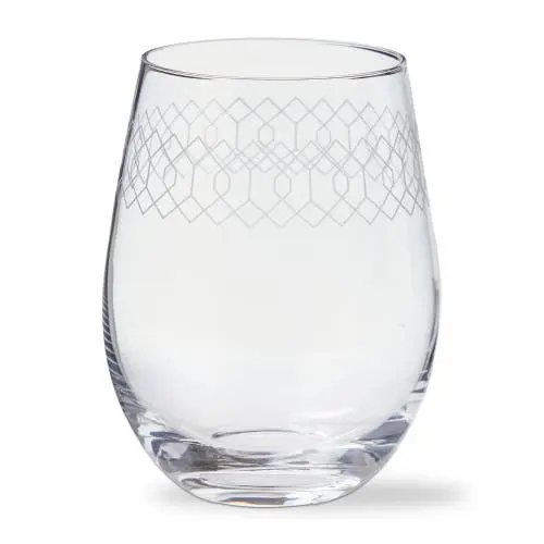 TAG Fitz Etched Stemless Wine Glass Glass 18 Oz 3.5x3.5x5 - Clear