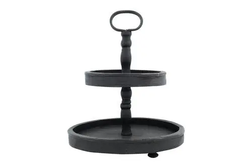 STORIED HOME 2-tier Tray With Handle - Black