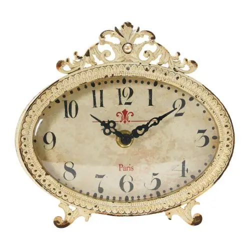 STORIED HOME Decorative Antiqued Mantel Clock - Cream