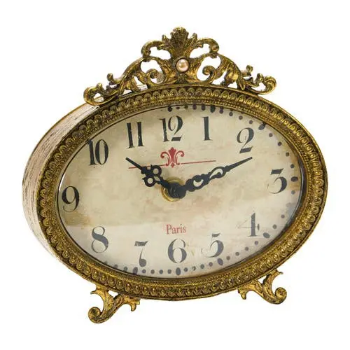 STORIED HOME Decorative Antiqued Mantel Clock - Gold
