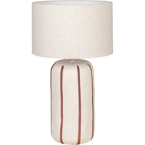 OLIVE GROVE Table Lamp With Hand-painted Stripes And Shade - White