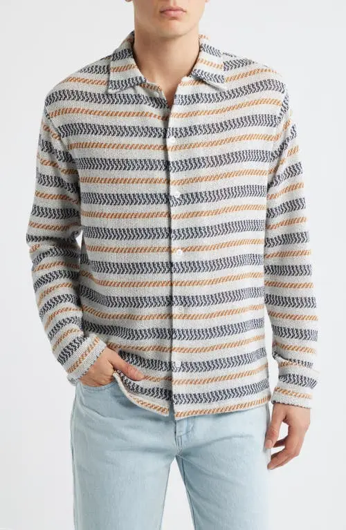 KROST Speckled Stripe Knit Button-up Shirt - Grey Multi