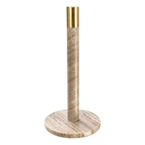 STORIED HOME Modern Marble Paper Towel Holder With Brass Detail - Beige