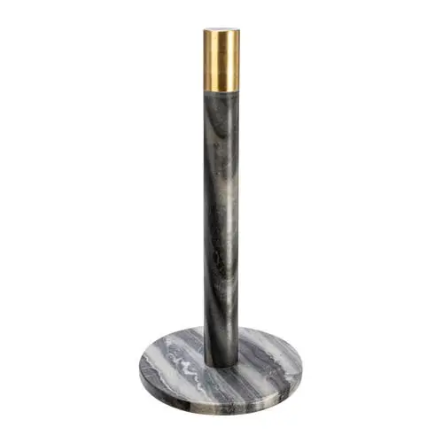 STORIED HOME Modern Marble Paper Towel Holder With Brass Detail - Grey