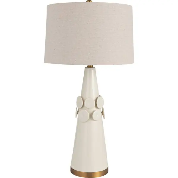 OLIVE GROVE Conical Table Lamp With Crackle Glaze And Shade - Ivory