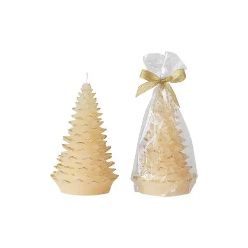 STORIED HOME Tall Holiday Tree Shaped Candle With Gold Tips - Eggnog