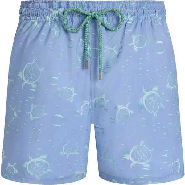 Vilebrequin Ultra-light Packable Swim Shorts With Turtle Print - Cyan