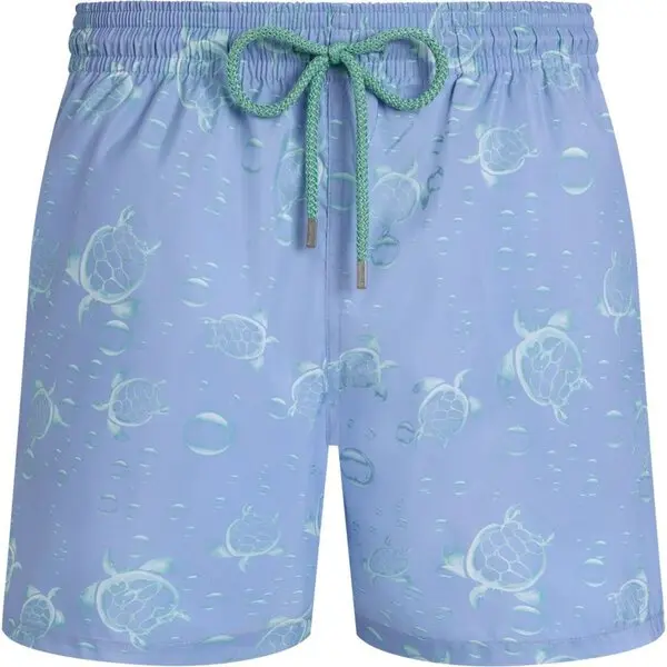 Vilebrequin Ultra-light Packable Swim Shorts With Turtle Print - Cyan