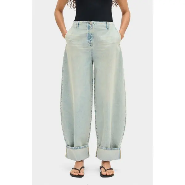 ALIGNE Christina Cuffed Barrel Leg Jeans - Cloud Blue