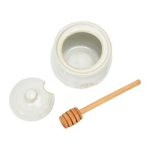 STORIED HOME Farmhouse Embossed Honey Pot With Honey Dipper