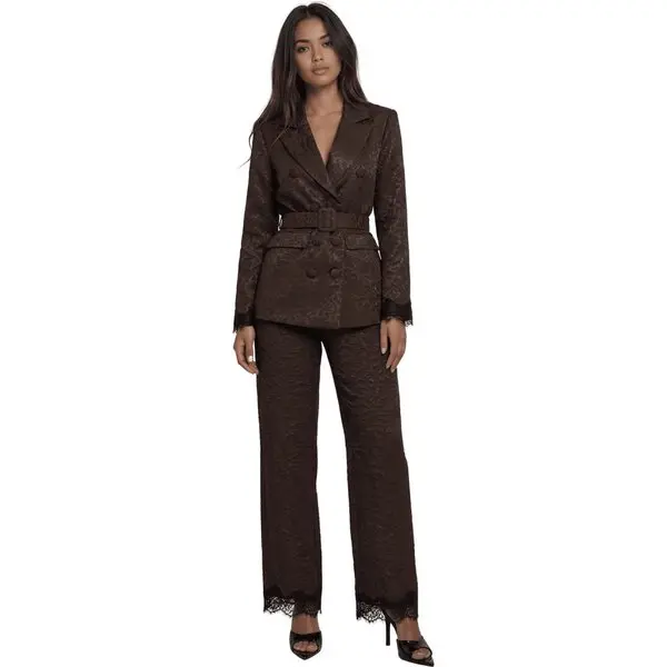 AKALIA The Maison Jacquard Belted Blazer - Chocolate
