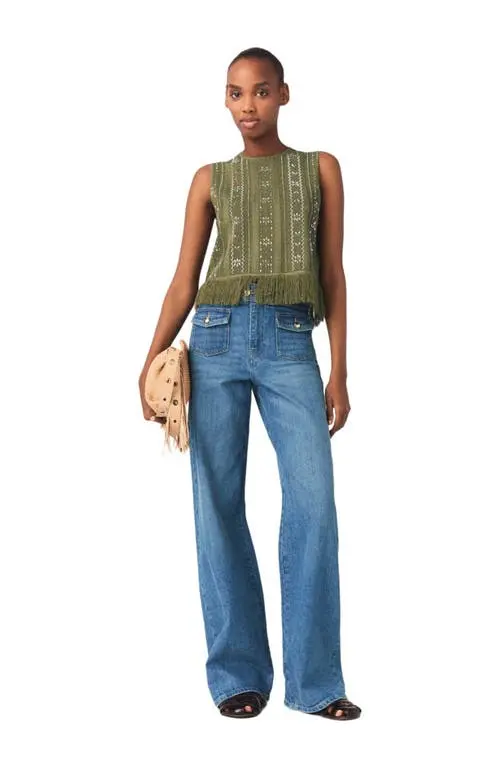 Maje Fringed Rhinestone Flower Top