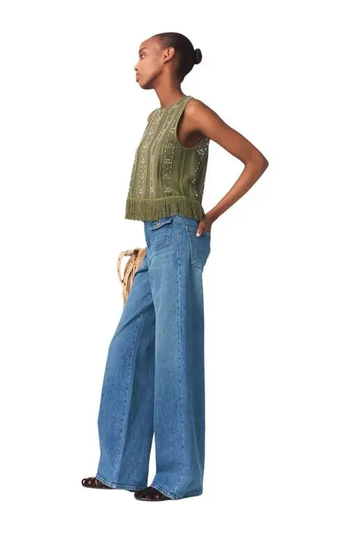 Maje Fringed Rhinestone Flower Top