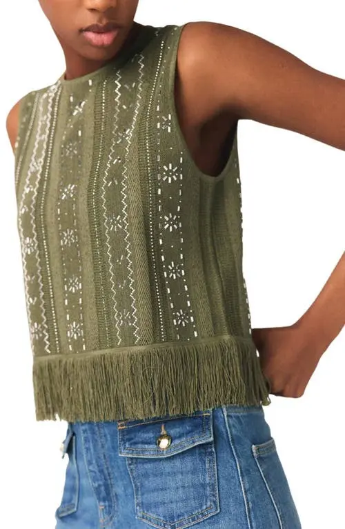 Maje Fringed Rhinestone Flower Top