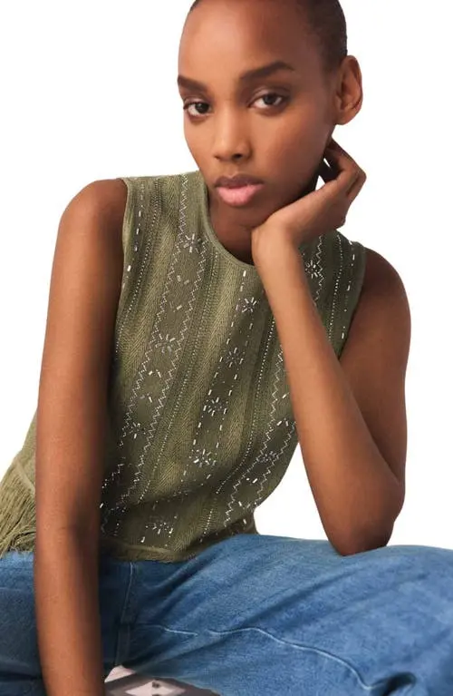 Maje Fringed Rhinestone Flower Top