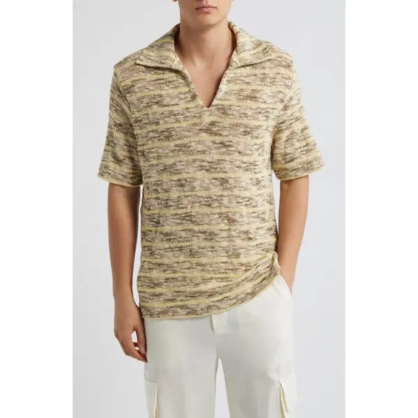 KROST Marled Knit Cotton Blend Polo - Beige Multi