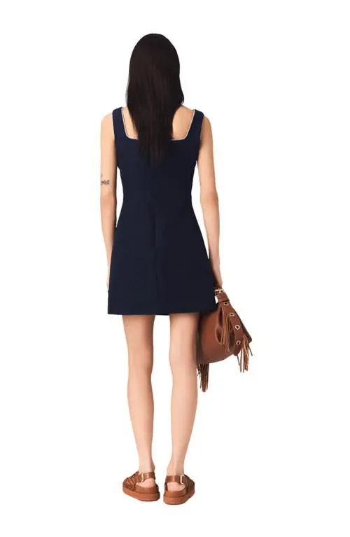Maje Short Linen-blend Dress With Rhinestone Trim