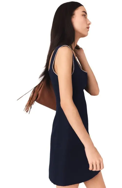 Maje Short Linen-blend Dress With Rhinestone Trim