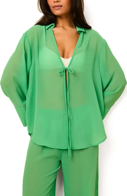 Solid & Striped The Jaclyn Long Sleeve Sheer Cover-up Tunic - Turtle Green