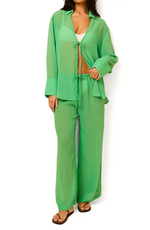 Solid & Striped The Jaclyn Long Sleeve Sheer Cover-up Tunic - Turtle Green