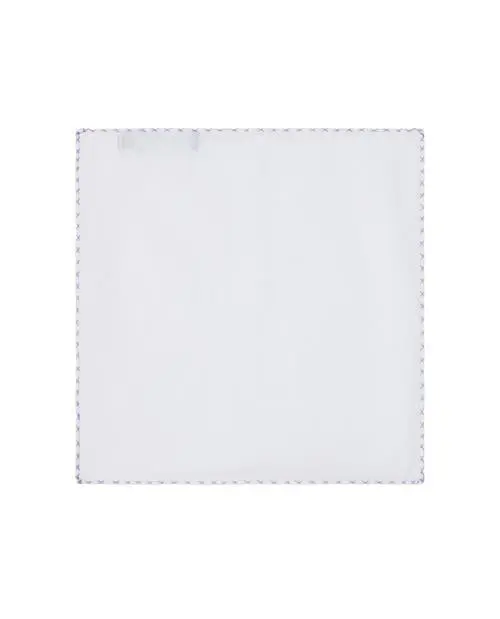 Robert Talbott Carlton Linen Cross Stitch Border Pocket Square - White/lavender