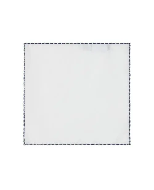 Robert Talbott Carlton Linen Cross Stitch Border Pocket Square - White/navy
