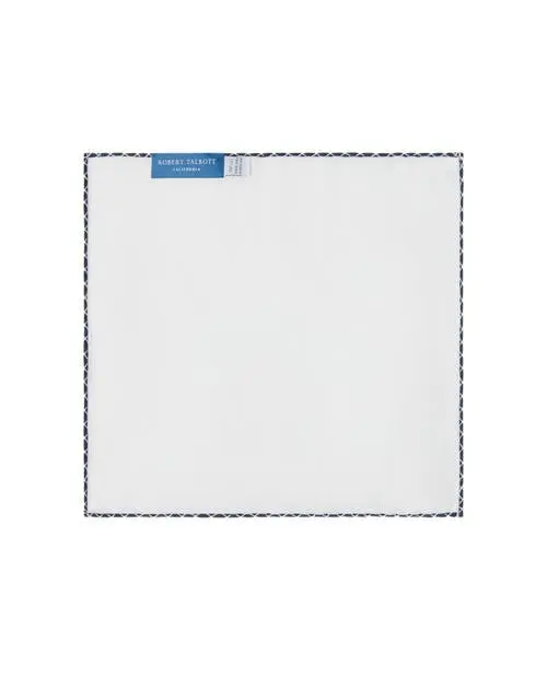 Robert Talbott Carlton Linen Cross Stitch Border Pocket Square - White/navy