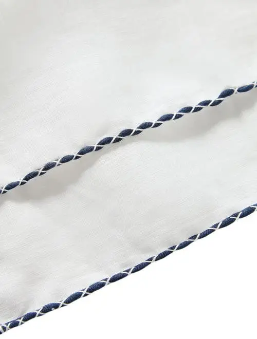 Robert Talbott Carlton Linen Cross Stitch Border Pocket Square - White/navy