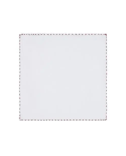 Robert Talbott Carlton Linen Cross Stitch Border Pocket Square - White/red