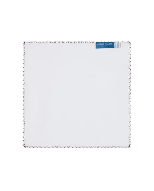 Robert Talbott Carlton Linen Cross Stitch Border Pocket Square - White/red