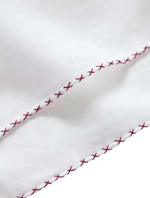 Robert Talbott Carlton Linen Cross Stitch Border Pocket Square - White/red