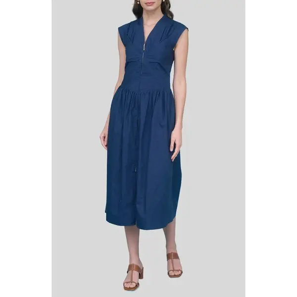 ZOE AND CLAIRE Seamed Cotton Fit & Flare Dress - Navy