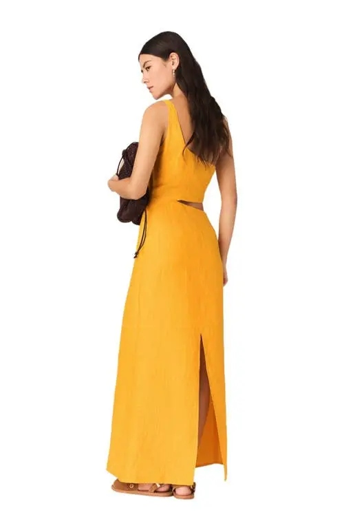 Maje Asymmetrical Cutout Linen Maxi Dress