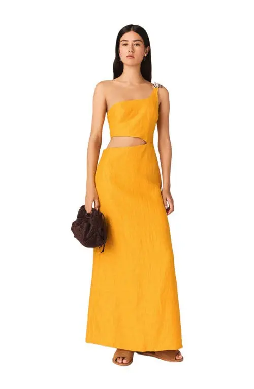Maje Asymmetrical Cutout Linen Maxi Dress