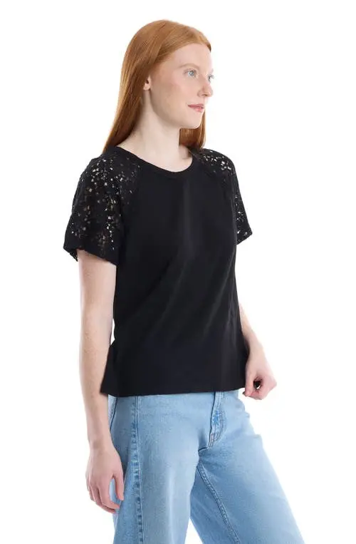 Wilt Lace Raglan Sleeve Tee - Black