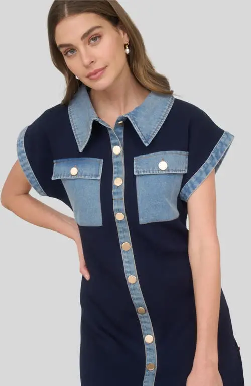 ZOE AND CLAIRE Knit Denim Trim Mini Dress