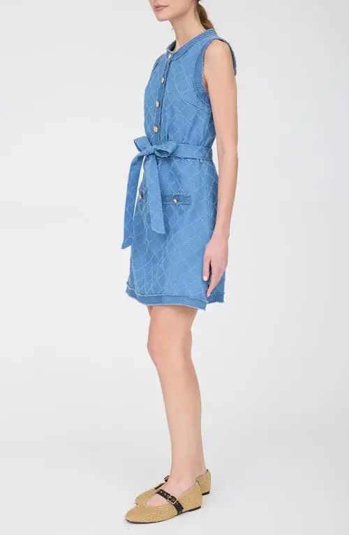 ZOE AND CLAIRE Sleeveless Jacquard Belted Mini Dress