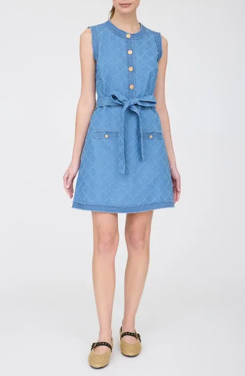 ZOE AND CLAIRE Sleeveless Jacquard Belted Mini Dress - Denim