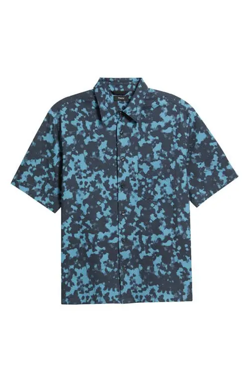 Theory Weekend Short Sleeve Seersucker Button-up Shirt - Baltic Multi