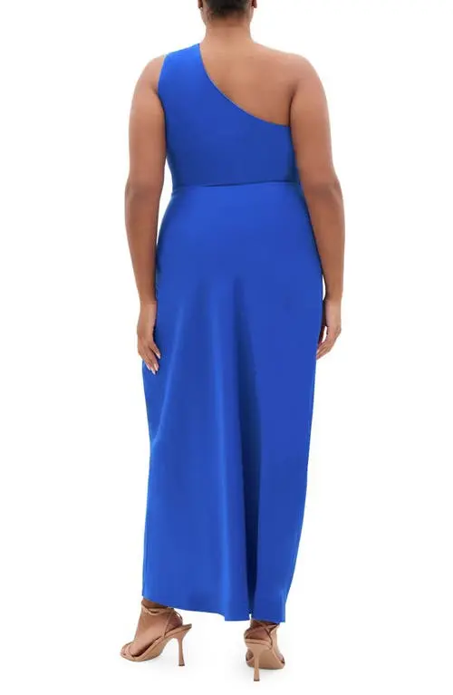 City Chic One-shoulder Maxi Dress With Gold Hardware - Cerulean