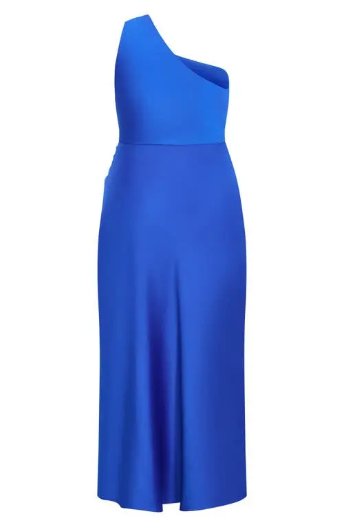 City Chic One-shoulder Maxi Dress With Gold Hardware - Cerulean
