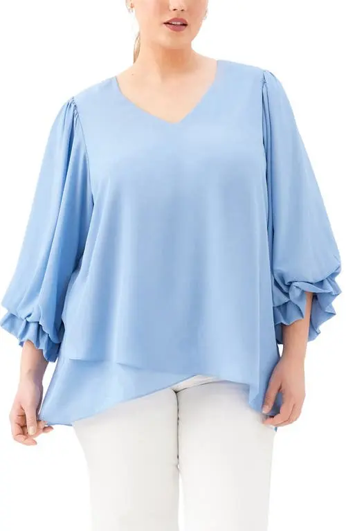Karen Kane Layered Sleeve Asymmetric Top - Chambray