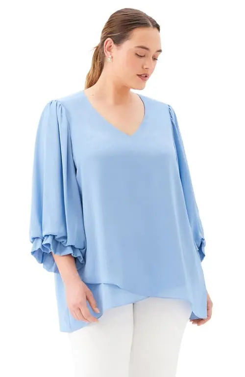 Karen Kane Layered Sleeve Asymmetric Top - Chambray
