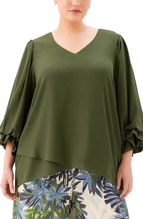 Karen Kane Layered Sleeve Asymmetric Top - Light Olive