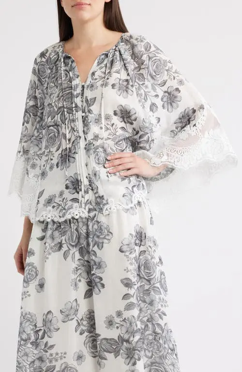 Kobi Halperin Paloma Floral Lace Trim Top - Ivory Multi