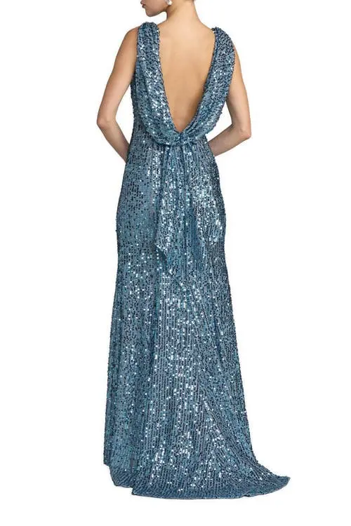 Mac Duggal Sequin Sleeveless Evening Gown With Draped Back