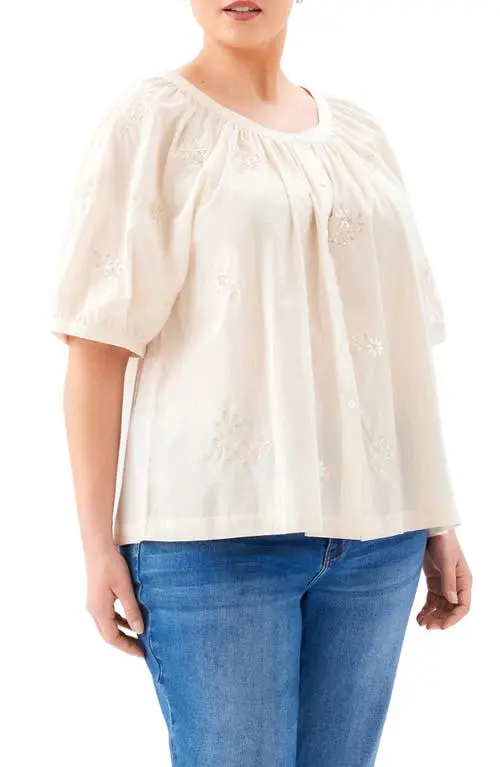 Karen Kane Embroidered Button-up Peasant Top